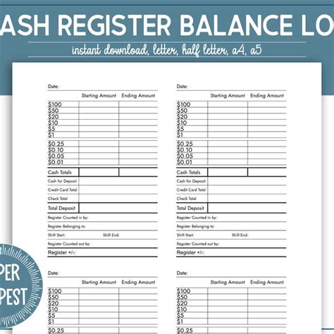 Cash Till Balance Sheet Etsy