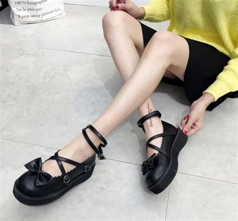 Японские милые туфли принцессы Лолиты с бантиком на низком каблуке с