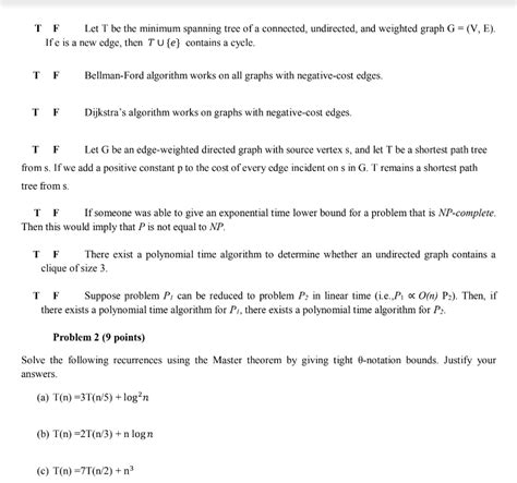 Solved T F Let T Be The Minimum Spanning Tree Of A Chegg