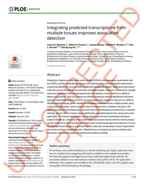 Pdf Integrating Predicted Transcriptome From Multiple Tissues Improves Association Detection