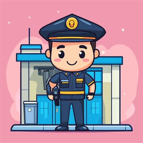Cute Security Guard Monitoring Premises Cartoon Vector Premium Ai