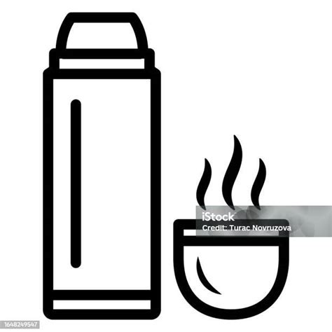 머그잔 라인 아이콘에 있는 보온병과 뜨거운 차 세계 스노보드의 날 개념 흰색 배경에 진공 플라스크 기호 음료 아이콘 윤곽선 스타일이 있는 보온병 및 컵 벡터 그래픽 0명에