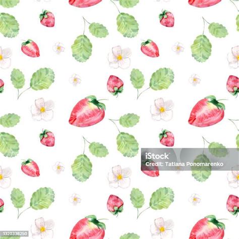 수채화 일러스트레이션 잘 익은 딸기의 매끄러운 패턴과 흰색 배경에 요소를 플롭 인쇄 패브릭 배경 등을 위한 매끄러운 디자인 0명에 대한 스톡 벡터 아트 및 기타 이미지