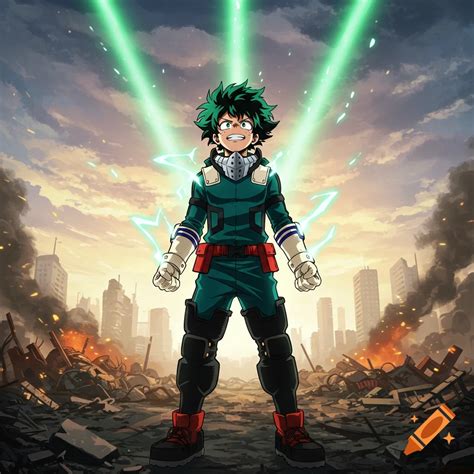 An Anime Character Izuku Midoriya From My Hero Academia In A Green