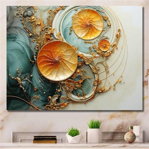 Designart "Gold Teal Abstract Spirals I" Abstract Spirals Canvas Print - Bed Bath & Beyond ...
