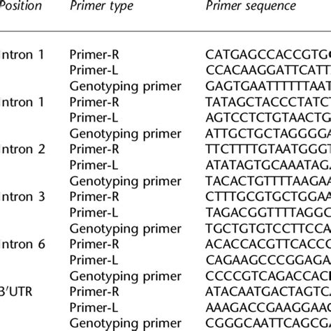 Primer Sequences For Genotyping Download Table