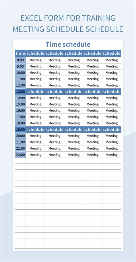 Excel Form For Training Meeting Schedule Schedule Excel Template And