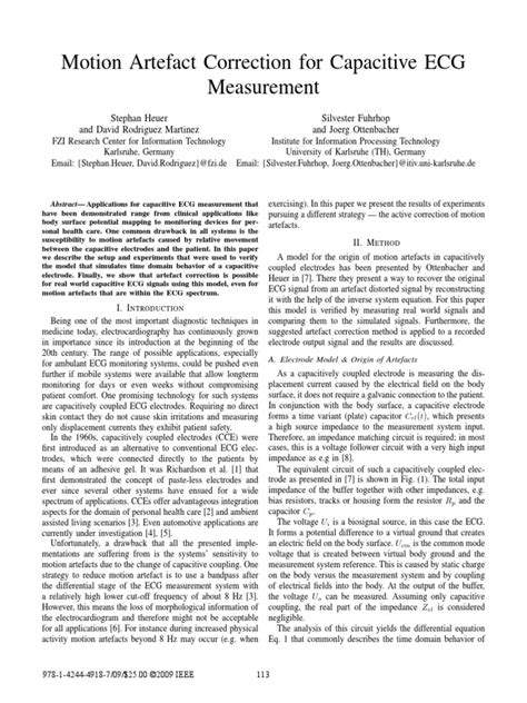 Motion Artifact Correction Capacitive Ecg Ottenbacher Pdf Capacitor