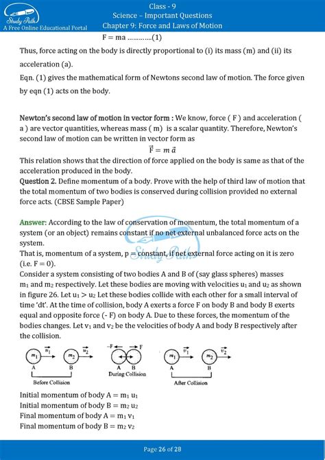 Important Questions For Class Science Chapter Force And Laws Of Motion