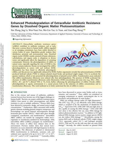 Pdf Enhanced Photodegradation Of Extracellular Antibiotic Resistance Genes By Dissolved