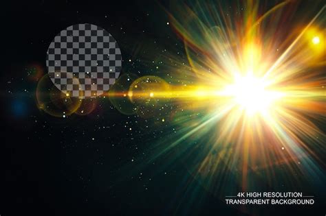 태양 렌즈 플레어 투명한 배경에 대한 빛 효과 프리미엄 Ai 생성 Psd
