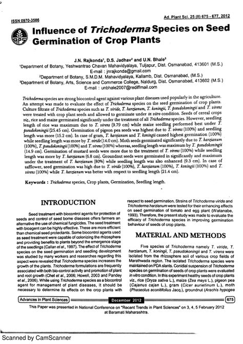 pdf influence of trichoderma species on seed germination of crop plants