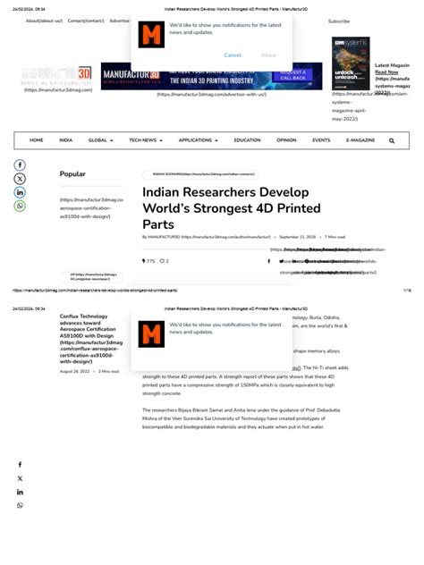 Indian Researchers Develop Worlds Strongest 4d Printed Parts Pdf 3 D Printing Aircraft