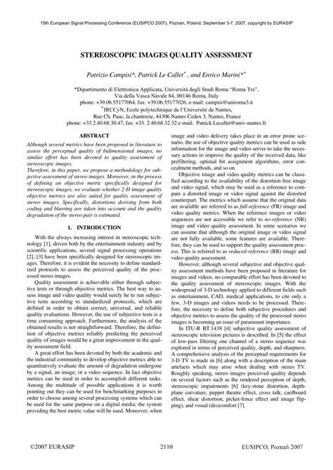 Pdf Stereoscopic Images Quality Assessment