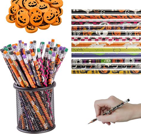 Jocomoni Halloween Pencil Sets Assorted Pattern Pencil With Erasers Colorful