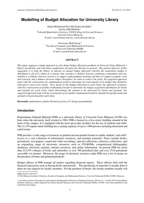 Pdf Modelling Of Budget Allocation For University Library