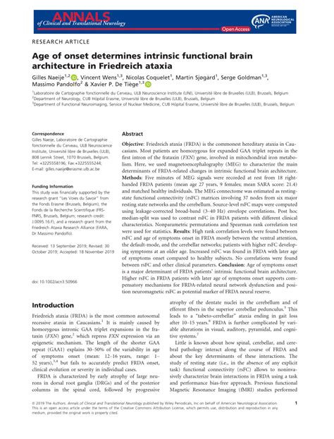 Pdf Age Of Onset Determines Intrinsic Functional Brain Architecture In Friedreich Ataxia