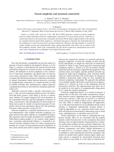 Pdf Neural Complexity And Structural Connectivity
