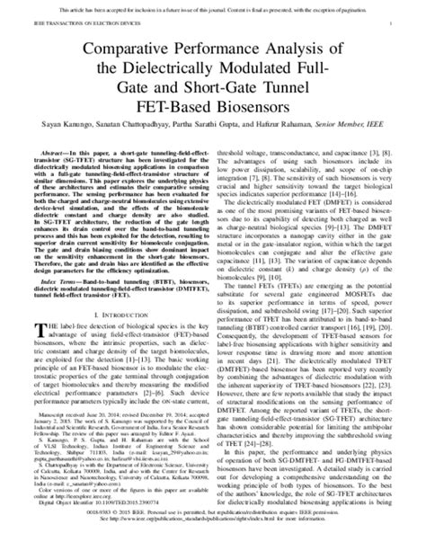 Pdf Comparative Performance Analysis Of The Dielectrically Modulated Full Gate And Short Gate
