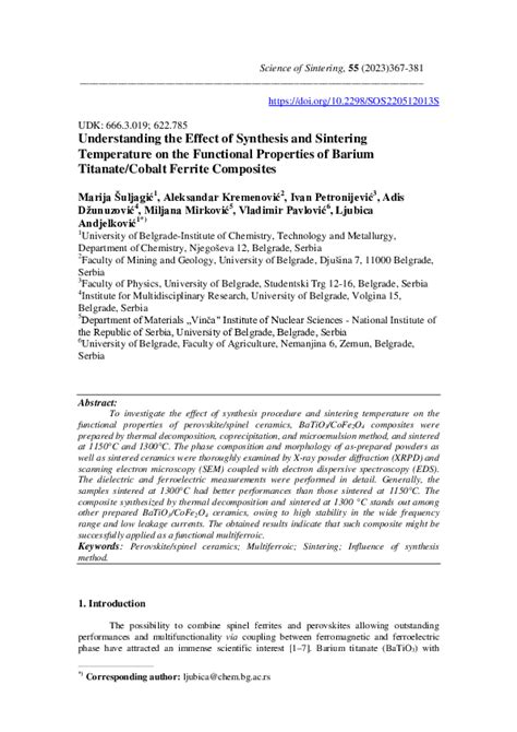 Pdf Understanding The Effect Of Synthesis And Sintering Temperature On The Functional