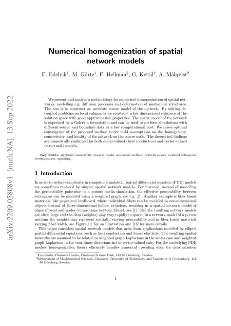 Pdf Numerical Homogenization Of Spatial Network Models
