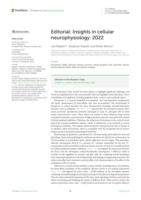 Pdf Editorial Insights In Cellular Neurophysiology 2022