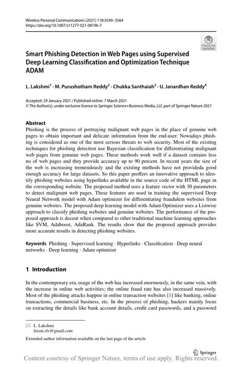 Smart Phishing Detection In Web Pages Using Supervised Deep Learning Classification And