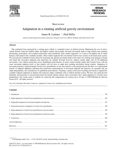 Pdf Adaptation In A Rotating Artificial Gravity Environment