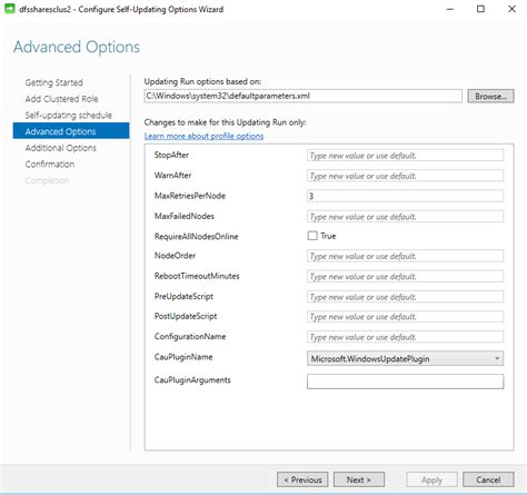 setting up cluster aware updates on server 2016 with pre staged object