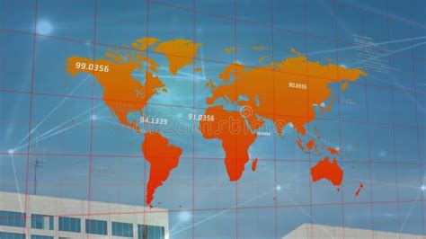 Animation Of Data Processing And World Map Over Cityscape Stock Video