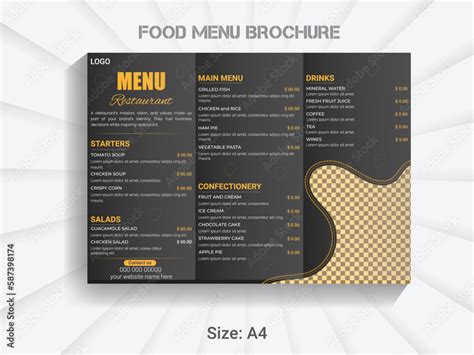 Vector De Stock A4 Size Trifold Brochure Food Menu Template Modern