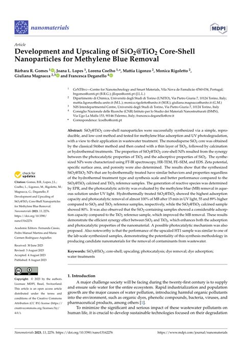 Pdf Development And Upscaling Of Sio2tio2 Core Shell Nanoparticles