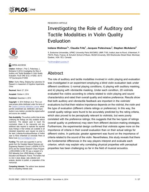 Pdf Investigating The Role Of Auditory And Tactile Modalities In Violin Quality Evaluation