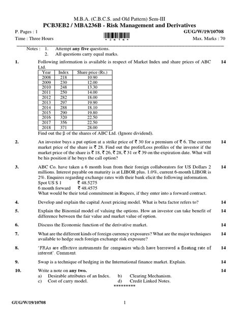10708 Year M B A C B C S And Old Pattern Sem Iii Subject