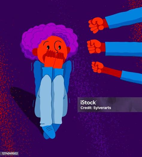 왕따 벡터 개념 꽉 주먹 위협 작은 무서운 소년 아이 피해자 심리적 학대 어린이에 대한 폭력 사회 그룹에서 잔인한 행동의 문제 나쁜 학교 급우 가족에 대한 스톡 벡터 아트