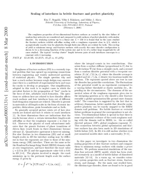 Pdf Scaling Of Interfaces In Brittle Fracture And Perfect Plasticity M Alava And Eira