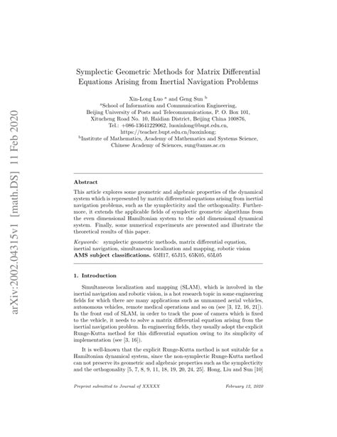 Pdf Symplectic Geometric Methods For Matrix Differential Equations