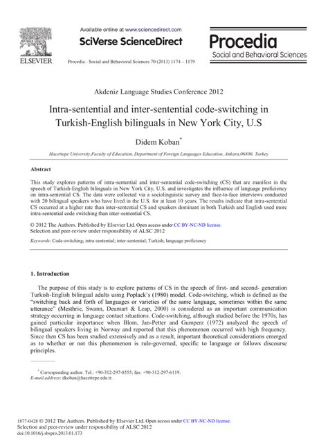 Pdf Intra Sentential And Inter Sentential Code Switching In Turkish