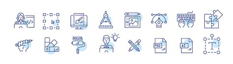 그래픽 디자이너 및 웹 사이트 빌더 작업 코딩 드로잉 색상 선택 픽셀 퍼펙트 편집 가능한 스트로크 아이콘 세트 아이콘에 대한