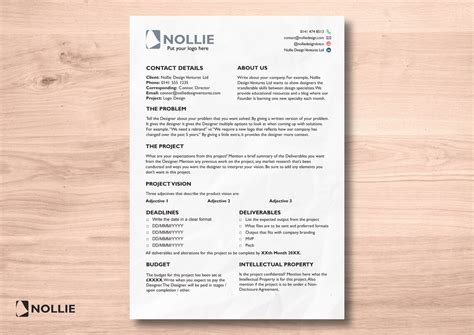 Design Brief Template Project Brief Design Contract Downloadable PDF Digital File Client