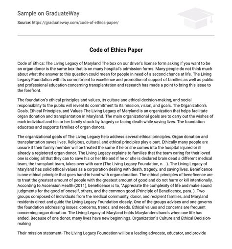 Code Of Ethics Paper 1696 Words Free Essay Example On GraduateWay