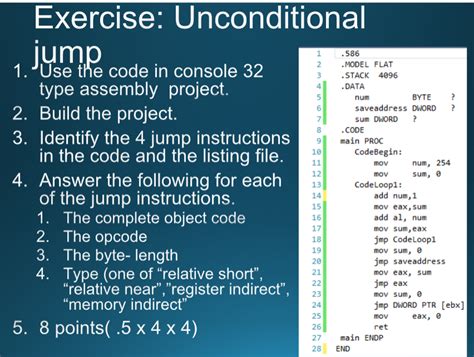 Exercise Conditional And Unconditional Jumps Chegg