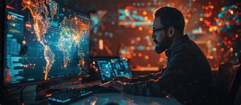 Cybersecurity Specialist Analyzing Global Data Premium Ai Generated Image
