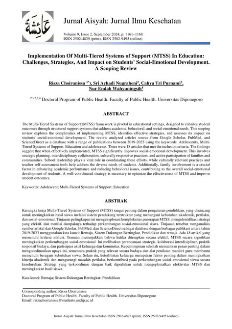 Pdf Implementation Of Multi Tiered Systems Of Support Mtss In Education Challenges