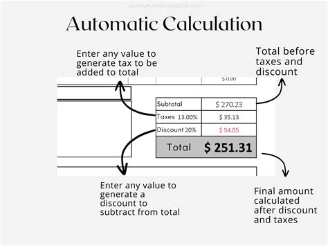 Invoice Template Professional Invoice Calculating Form Printable Bill Of Sales Canva Template Etsy