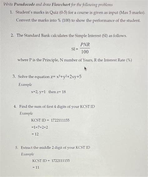 Solved Write Pseudocode And Draw Flowchart For The Following