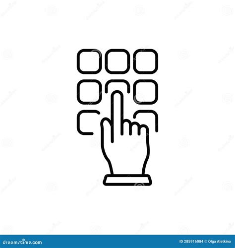 Hand Enter Password On Dial Keypad Line Icon Security Bank Key Number On Atm Button Linear