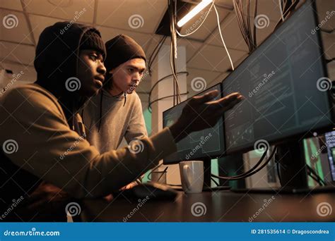 Hackers Team Cyberattack Criminals Stealing Privacy Information Stock