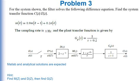 Solved For The System Shown The Filter Solves The Following Chegg Com