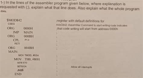 Solved 1 In The Lines Of The Assembler Program Given
